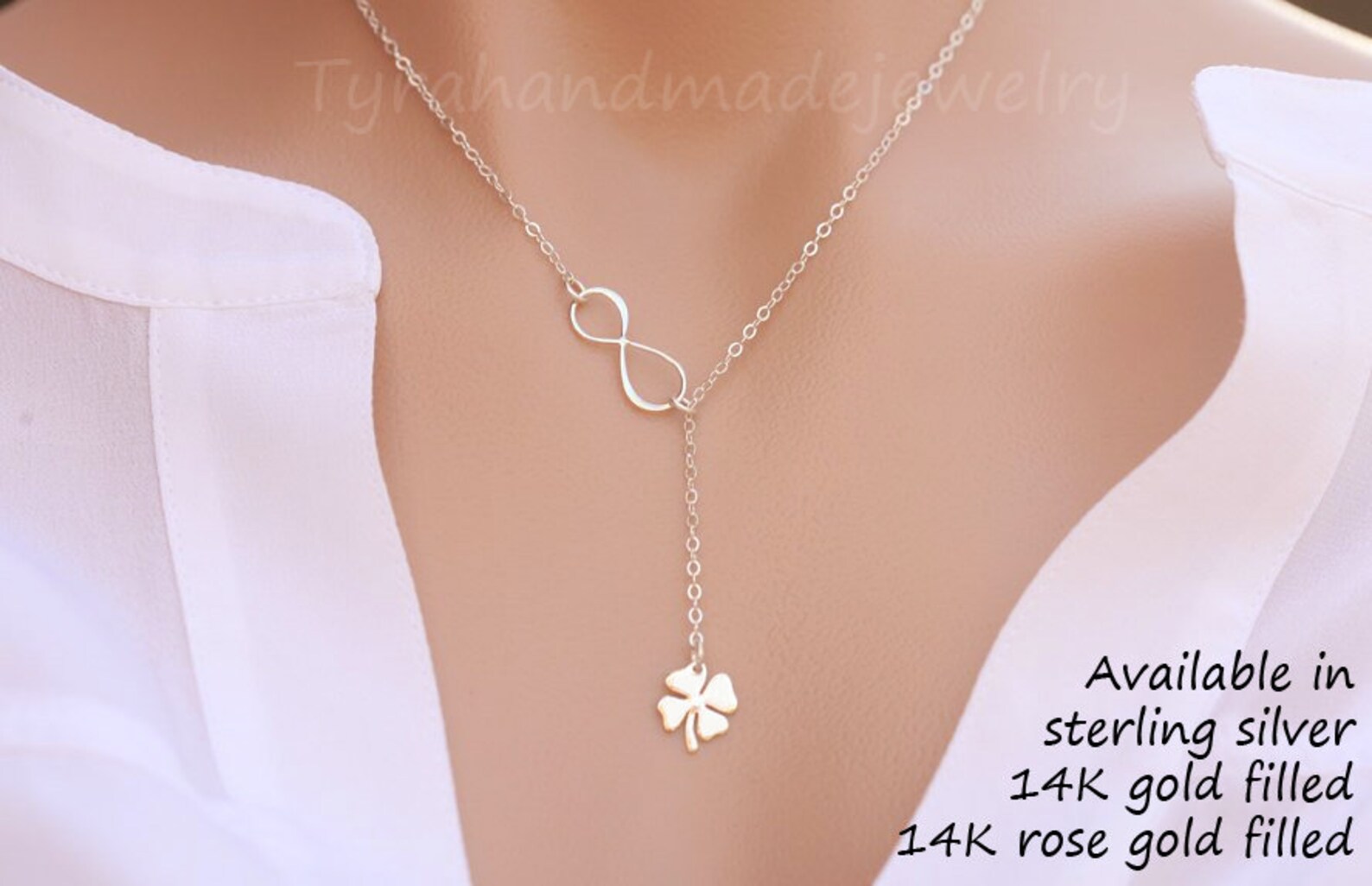 Four Leaf Clover Infinity Lariat Y Necklace,shamrock Necklace,infinity ...