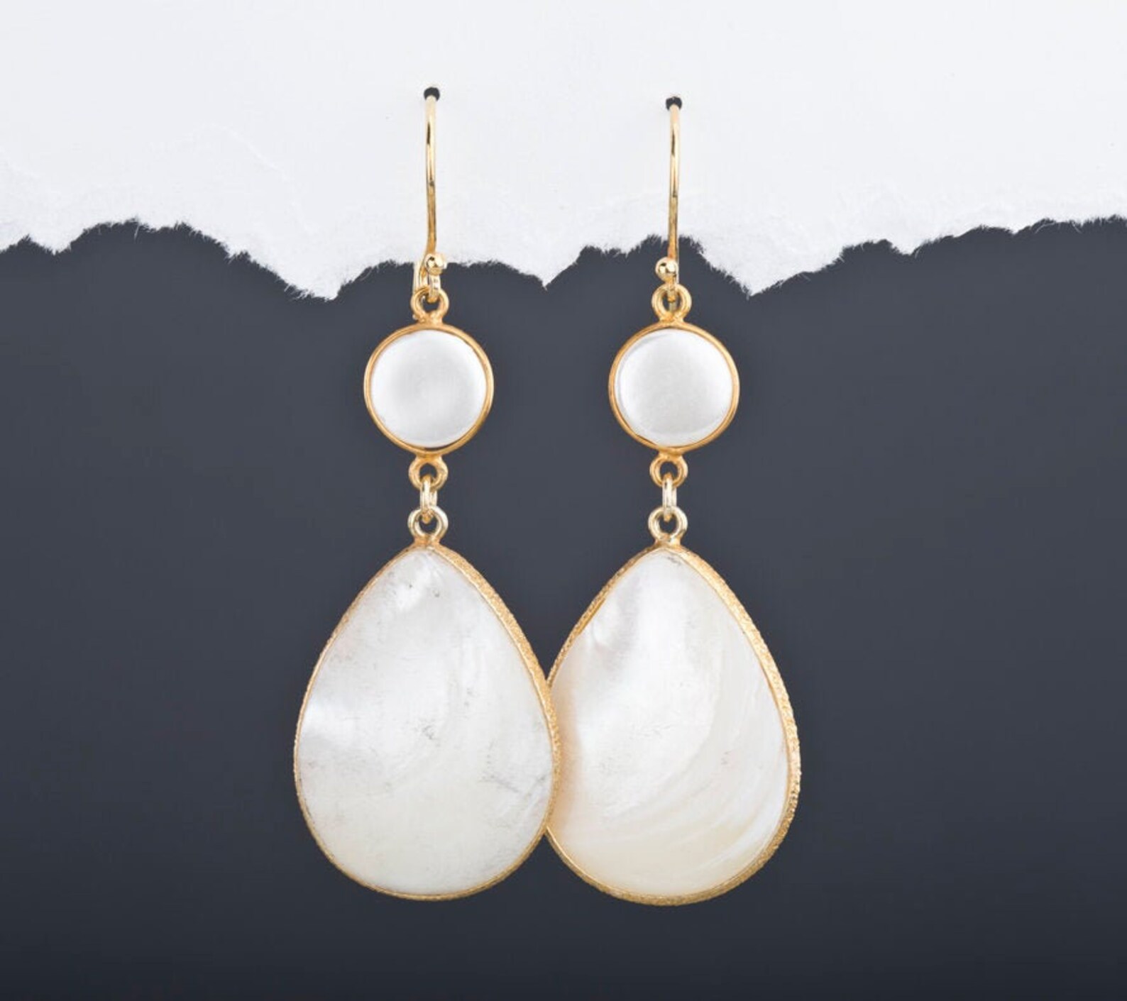 Large Mother Of Pearl Dangle Earringstwo Gemstone Etsy