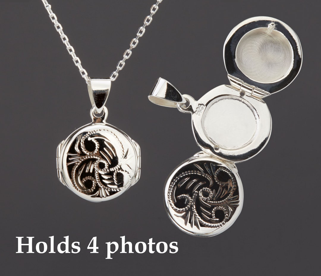 Small Four Photo Sterling Silver Round Locket With Photo,trifold ...