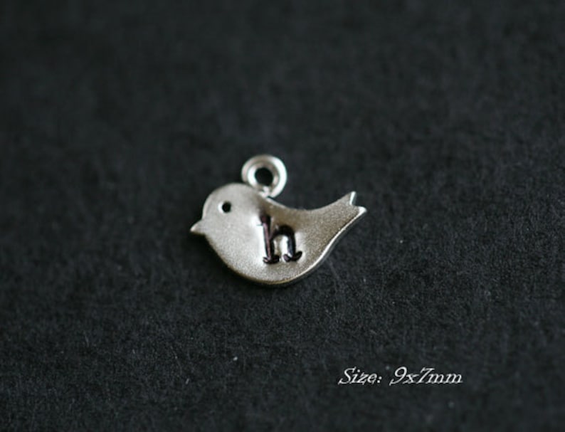 Initialed Baby Bird,tiny Bird Charm,hand Stamped Bird Charm,monogram ...
