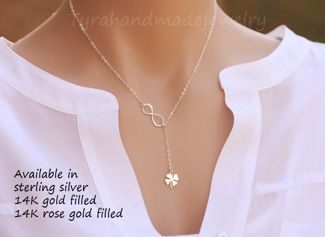 Four Leaf Clover Infinity Lariat Y Necklace,shamrock Necklace,infinity ...