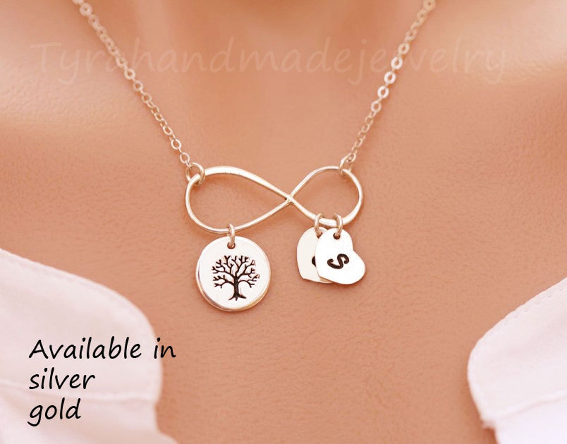 Large Infinity Family Tree Necklace,initial Heart Necklace,silver or ...