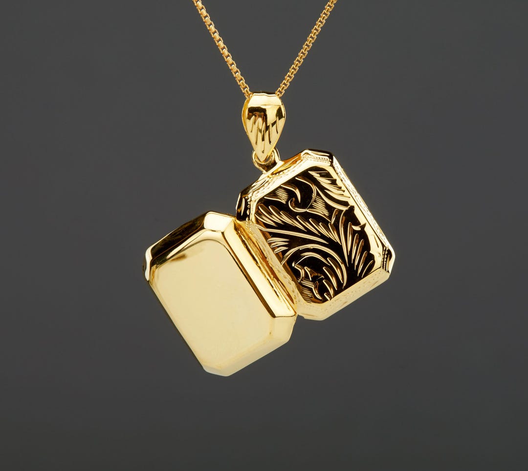 Gold Vermeil Rectangle Photo Locket,antique Victorian Etched Box Locket ...