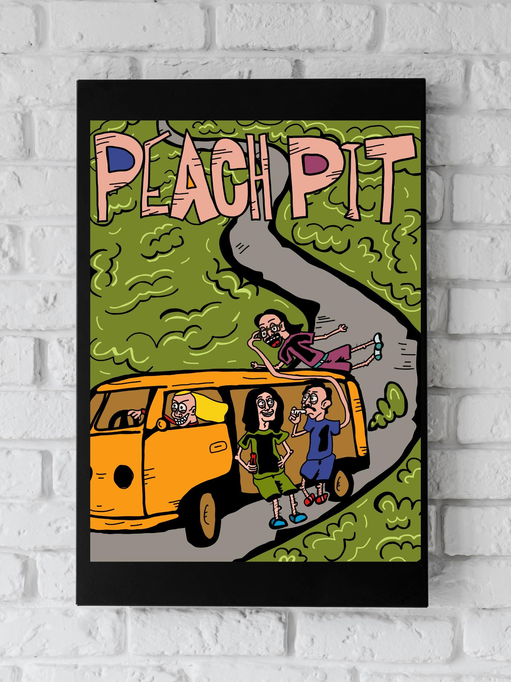 Peach Pit Band Poster – Retro Road Trip Cartoon Art Print - Etsy