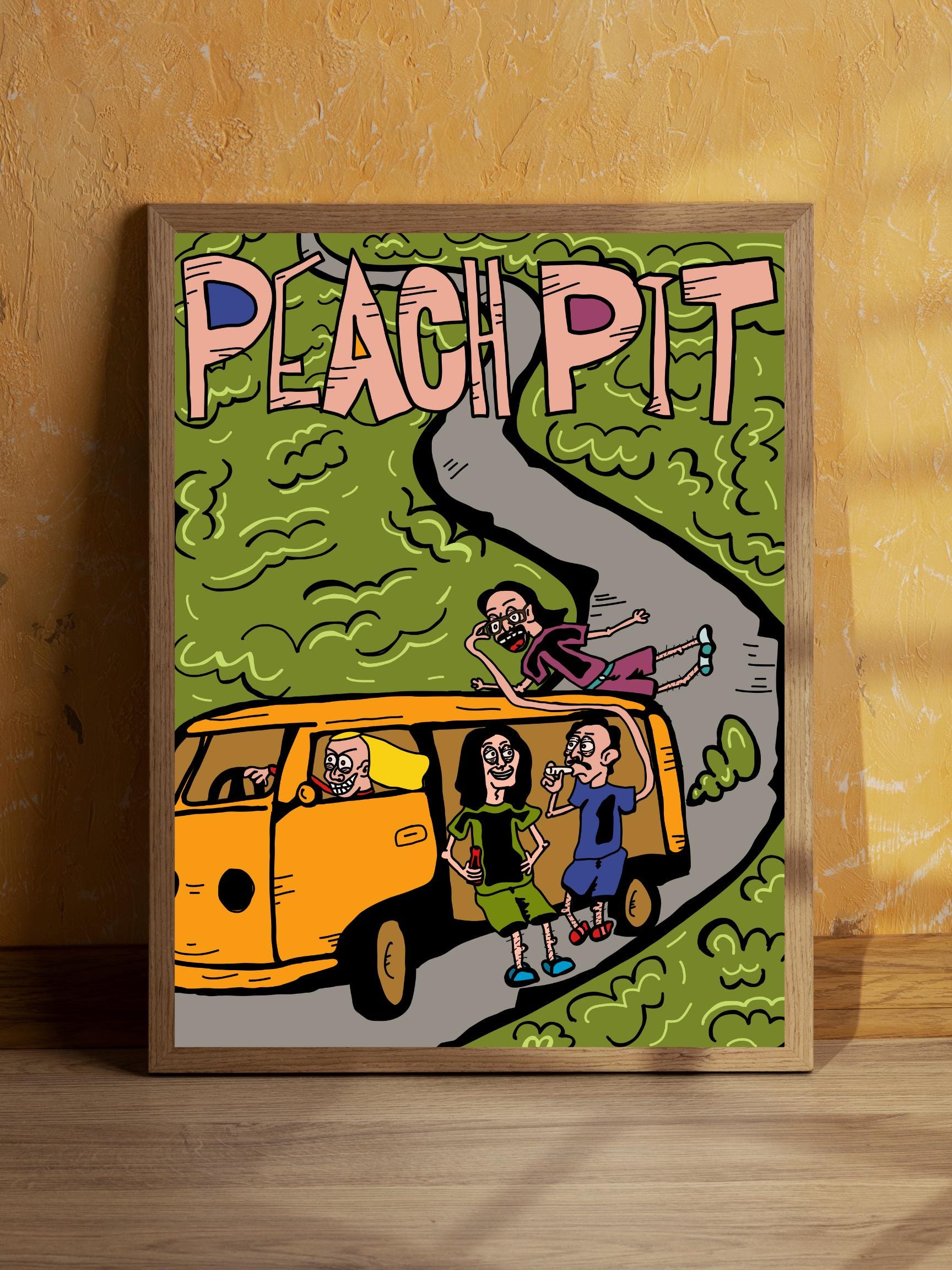 Peach Pit Band Poster – Retro Road Trip Cartoon Art Print - Etsy