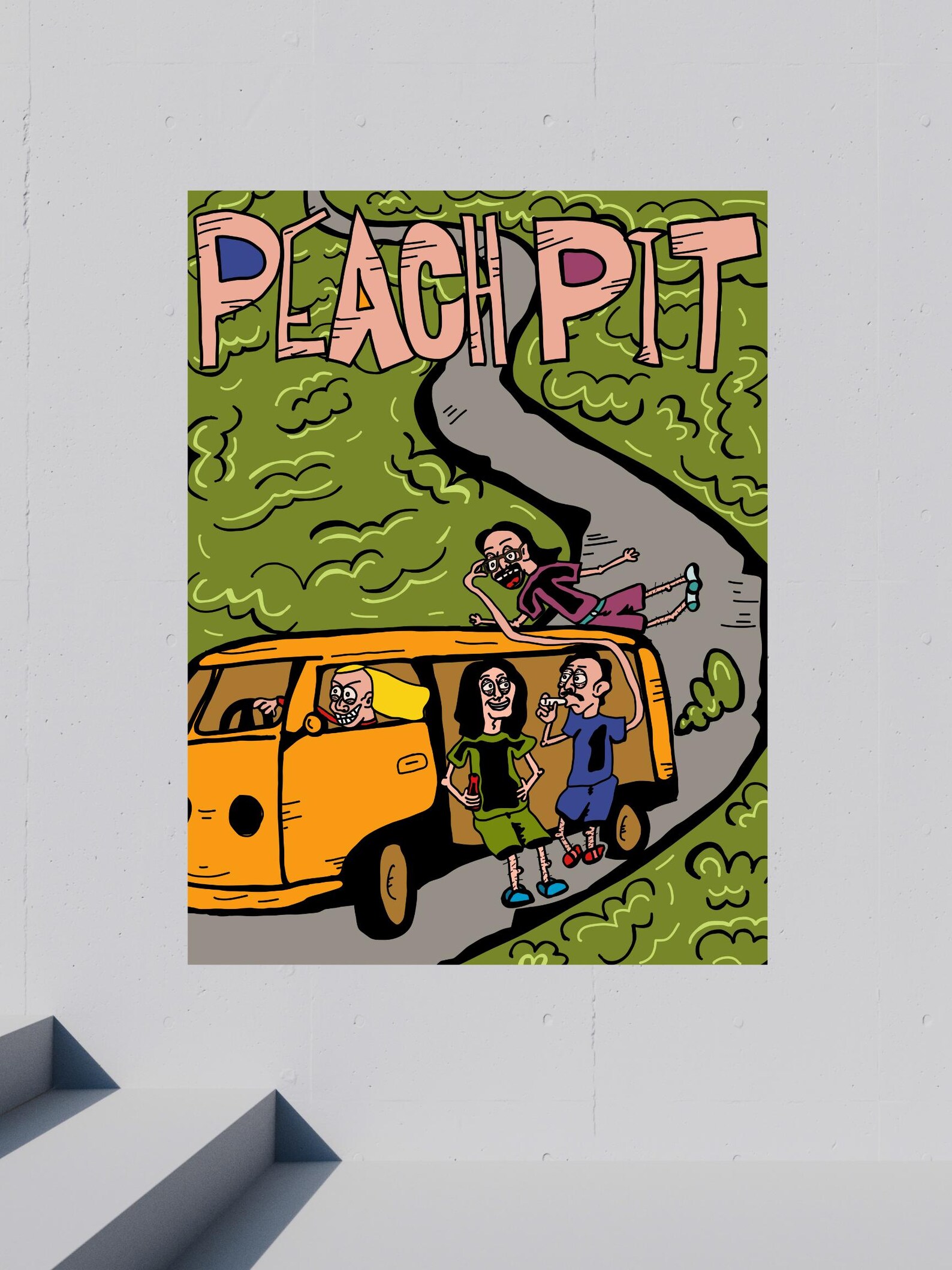 Peach Pit Band Poster – Retro Road Trip Cartoon Art Print - Etsy