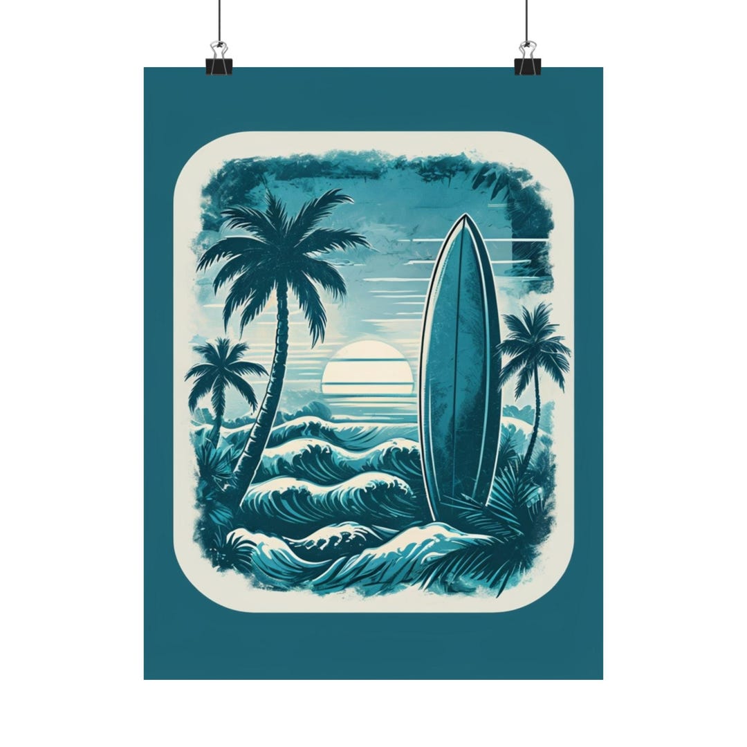 Vertical Beach Scene Poster, Rustic Matte Wall Art, Vintage Coastal ...