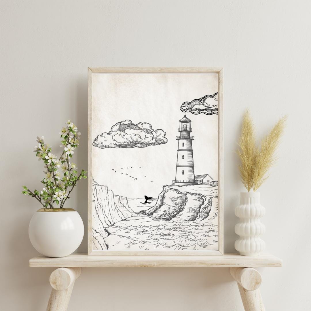 Fisherman Aesthetic Lighthouse Digital Wall Art | Coastal Wall Decor ...