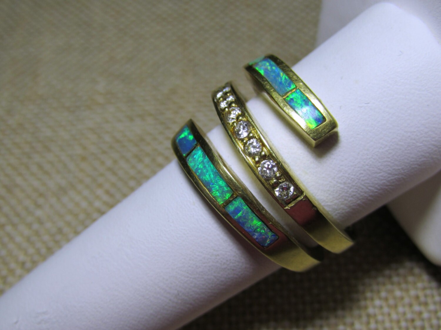 18k Opal Ring with Diamonds Custom Made Inlay 15.5g SZ 9 | Etsy