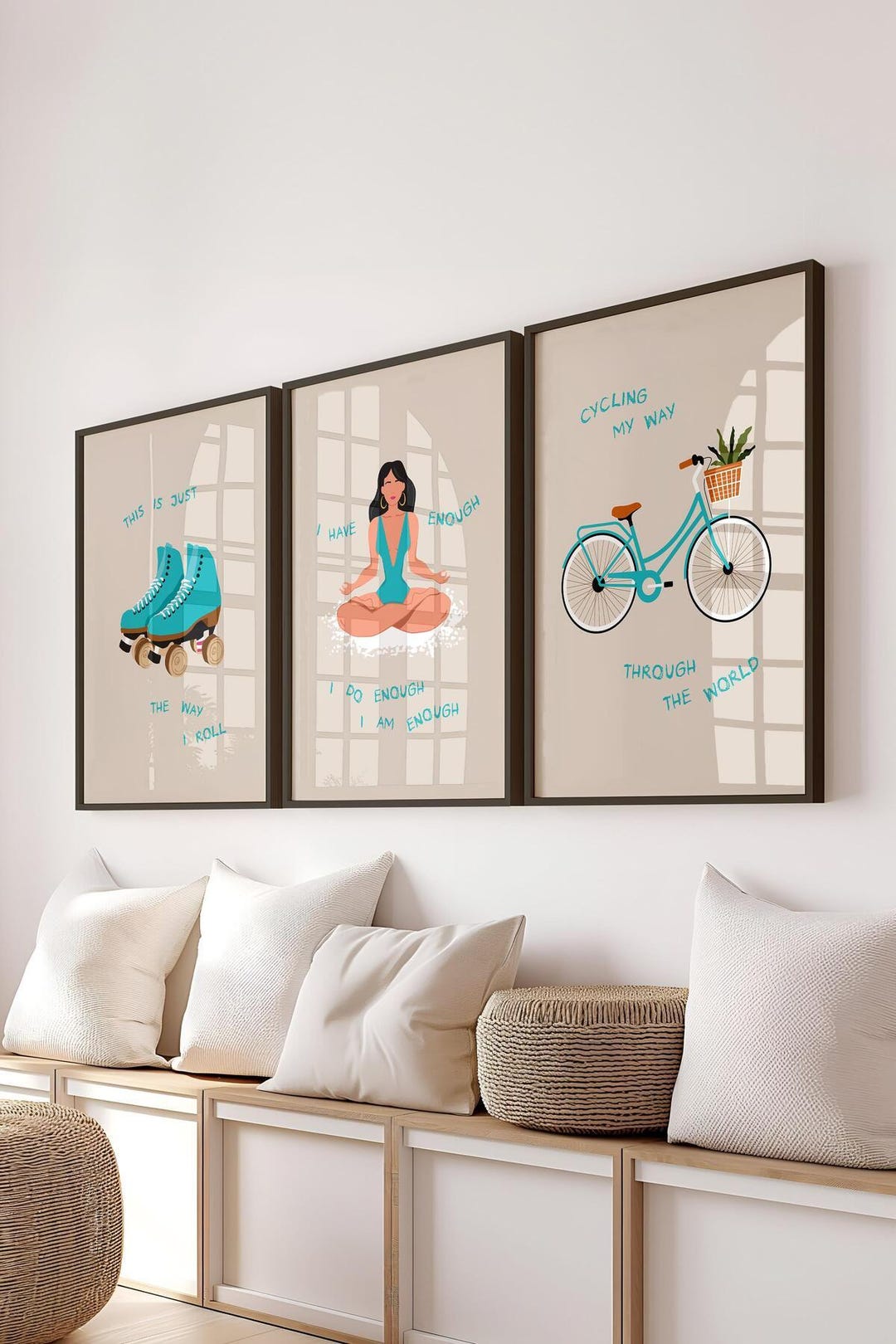 Framed Wall Art Set Inspirational Roller Skate, Yoga, and Bike ...
