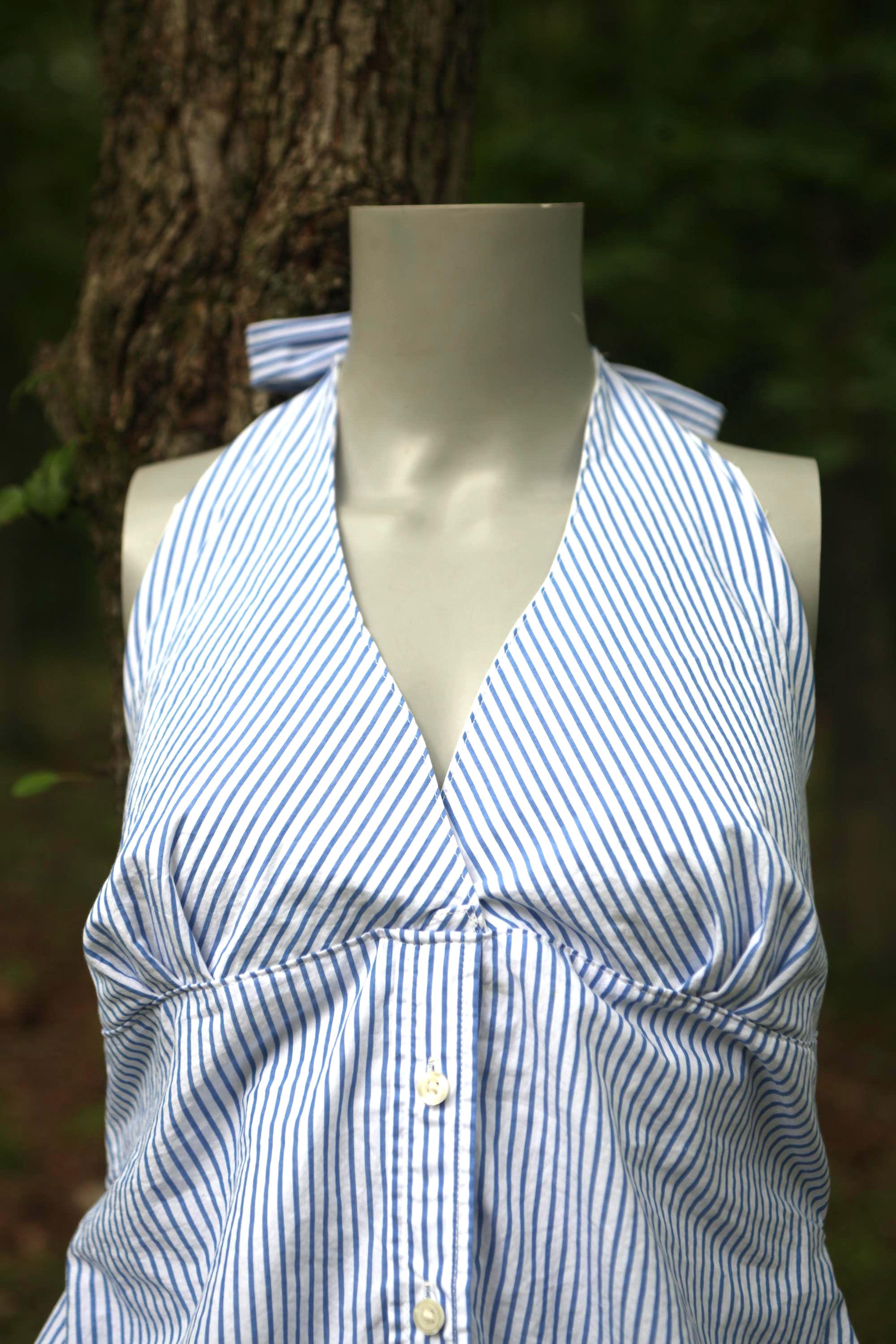 Upcycled Halter Open Back Recycled Dress XL Reworked Mens Button Down ...