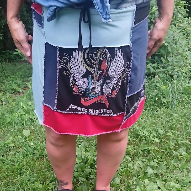 Blue Tshirt Patchwork Skirt - Etsy
