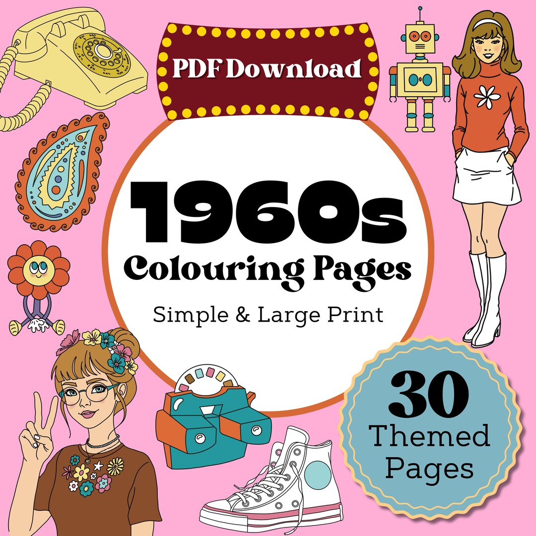 1960s COLOURING PAGES Download for Unlimited Retro Printouts to Spark ...