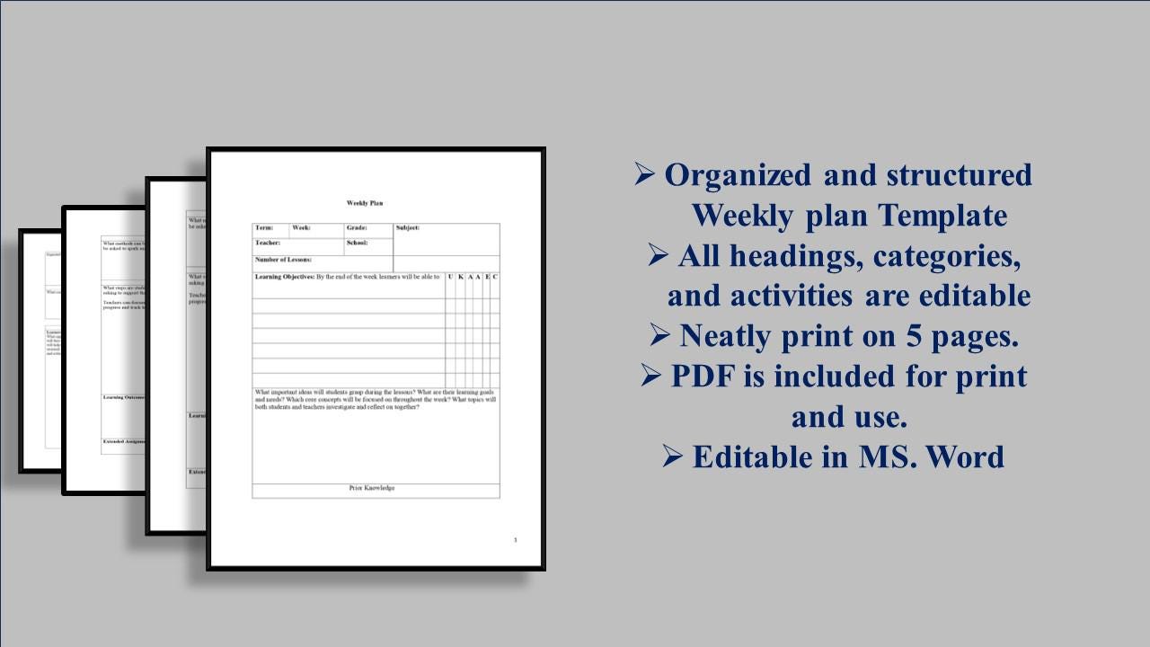 Editable Weekly Plan Template | Microsoft Word| Digital and Printable ...