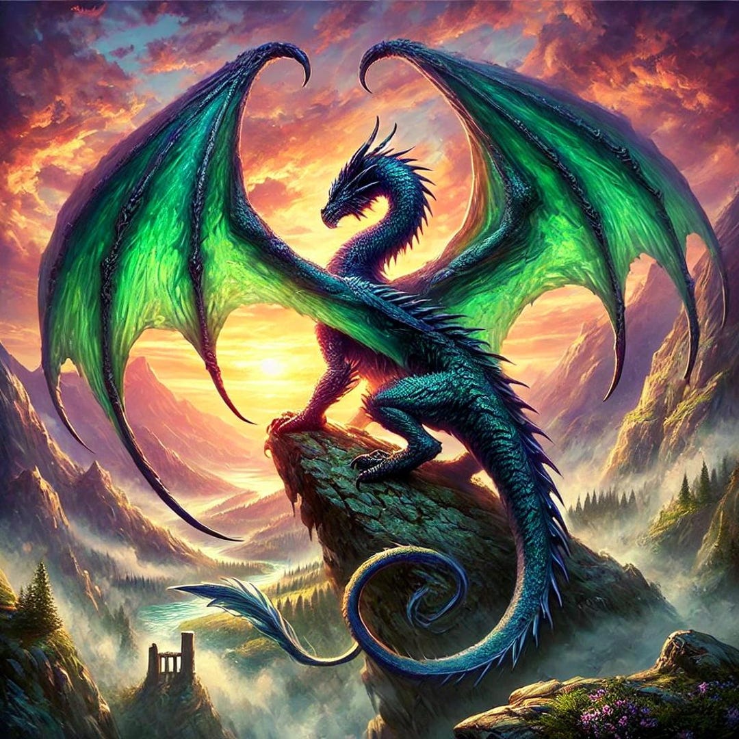 Majestic Dragon Fantasy Art Printable – Sunset Cliff Dragon Wall Decor ...