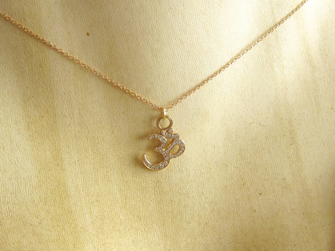 Solid 9k Rose Gold OM Pendant Chain Necklace Pave Diamond Set - Etsy ...