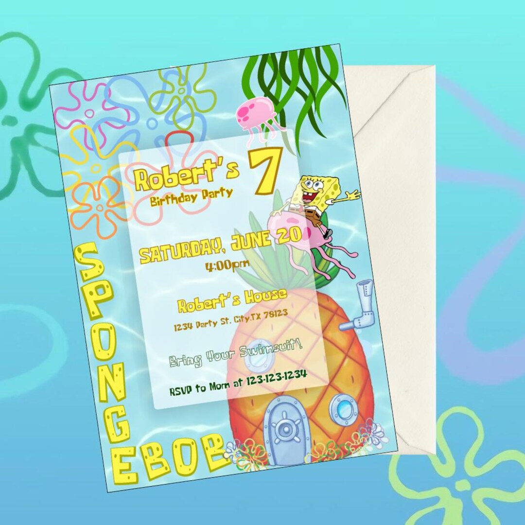 Spongebob Invitation, Editable Spongebob Invitation, Spongebob Birthday ...