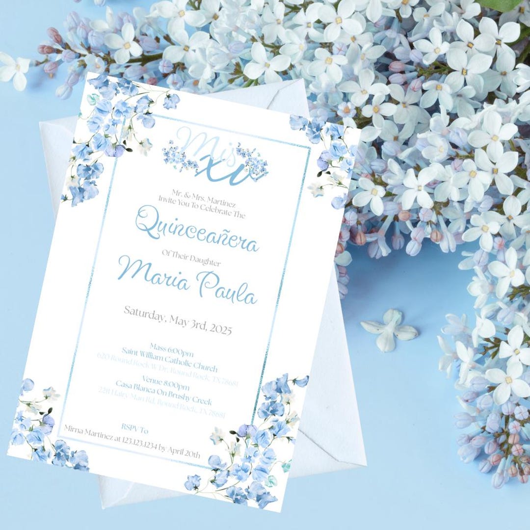 Blue Quinceanera Invitation, Quinceañera Invitation, Mis Quince ...