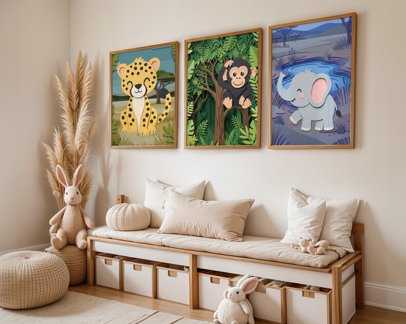 Layered Paper Cut Elephant Print, Woodland Nursery Wall Art (digital ...