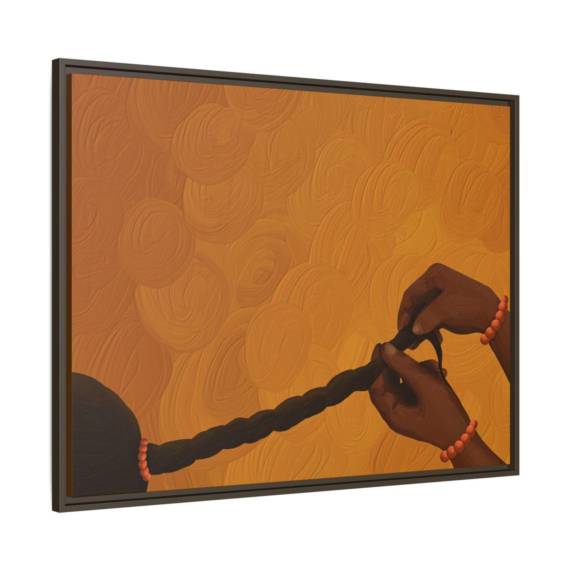 African Woman Braiding Hair Canvas Art: Afrocentric Black Woman Boho ...