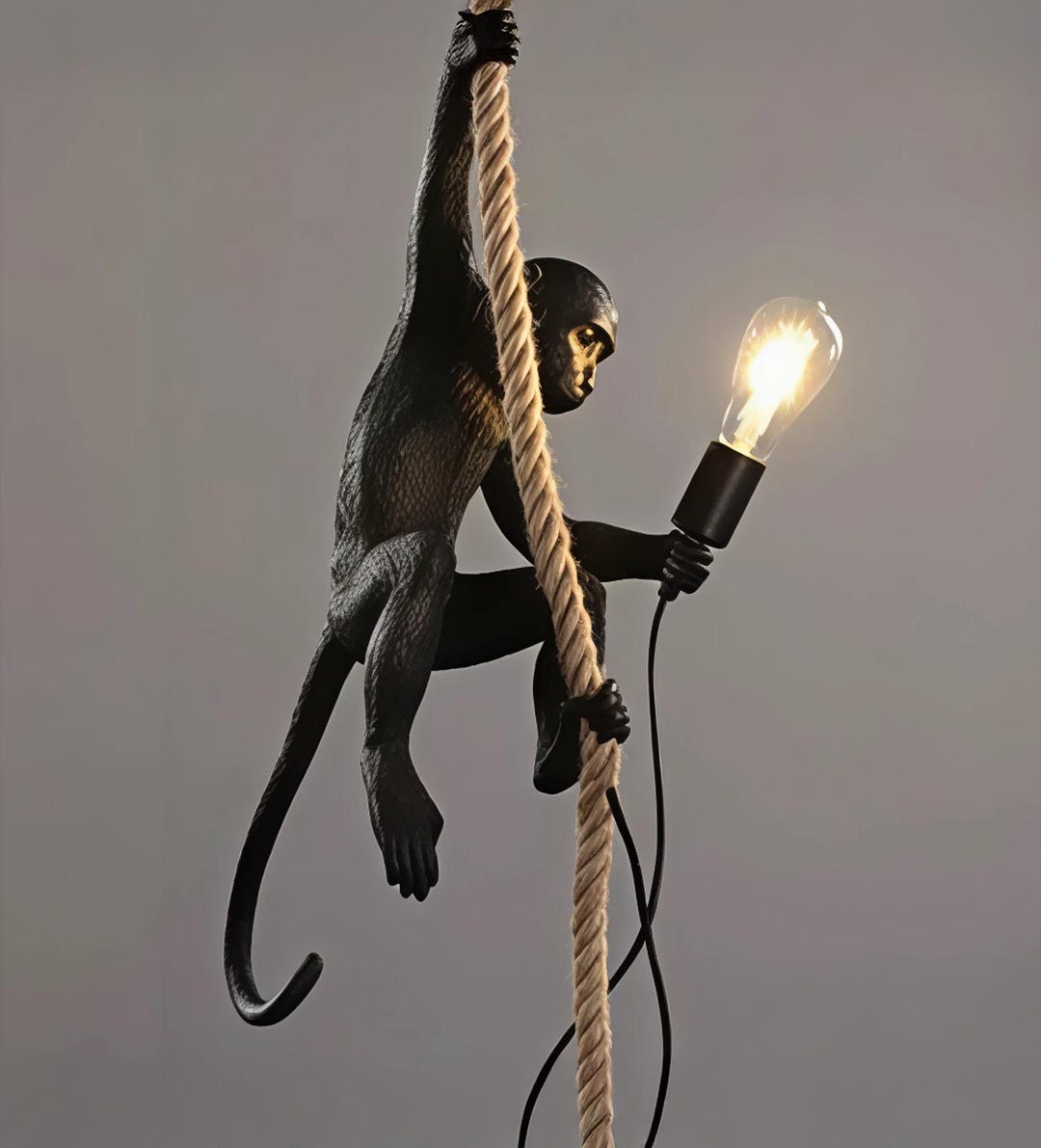 Monkey Pendant Light | Resin Hanging Lamp With Hemp Rope | Animal ...