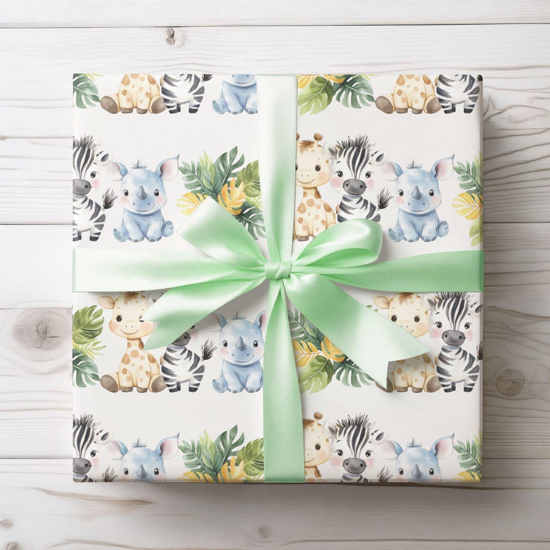 Wrapping Paper, Adorable Jungle Babies Gift Wrap Roll, Baby Giraffe ...