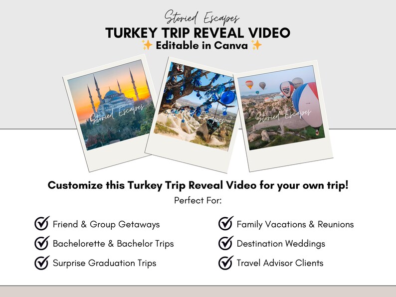 Turkey Trip Reveal Video: Editable Canva Travel Template (digital ...