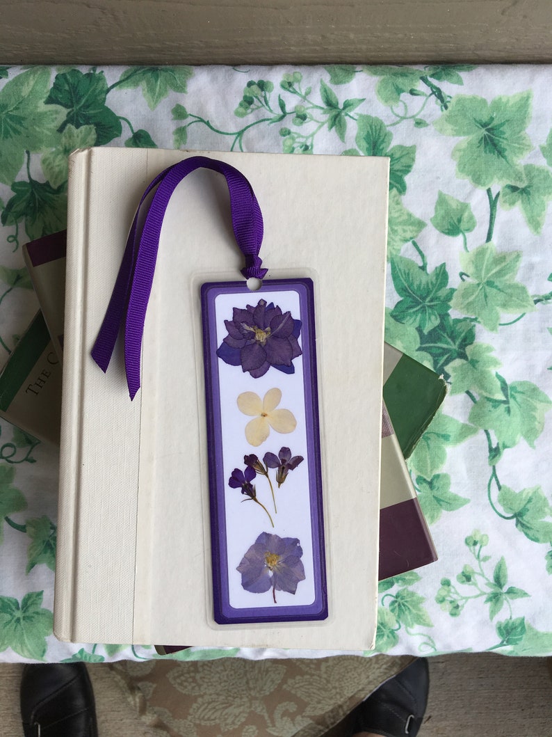 Purple Pressed Flower Laminated Bookmark Dark and Light Purple Floral ...