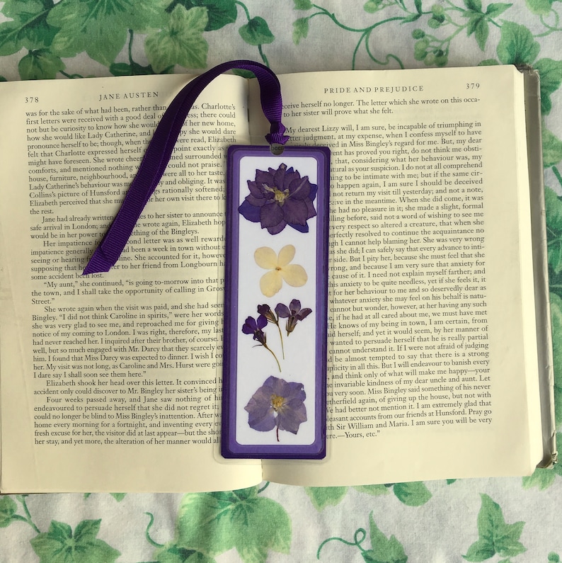 Purple Pressed Flower Laminated Bookmark Dark and Light Purple Floral ...