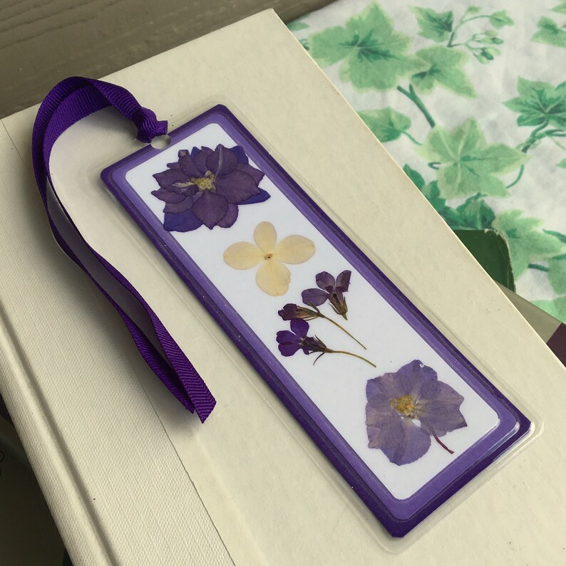 Purple Pressed Flower Laminated Bookmark Dark and Light Purple Floral ...