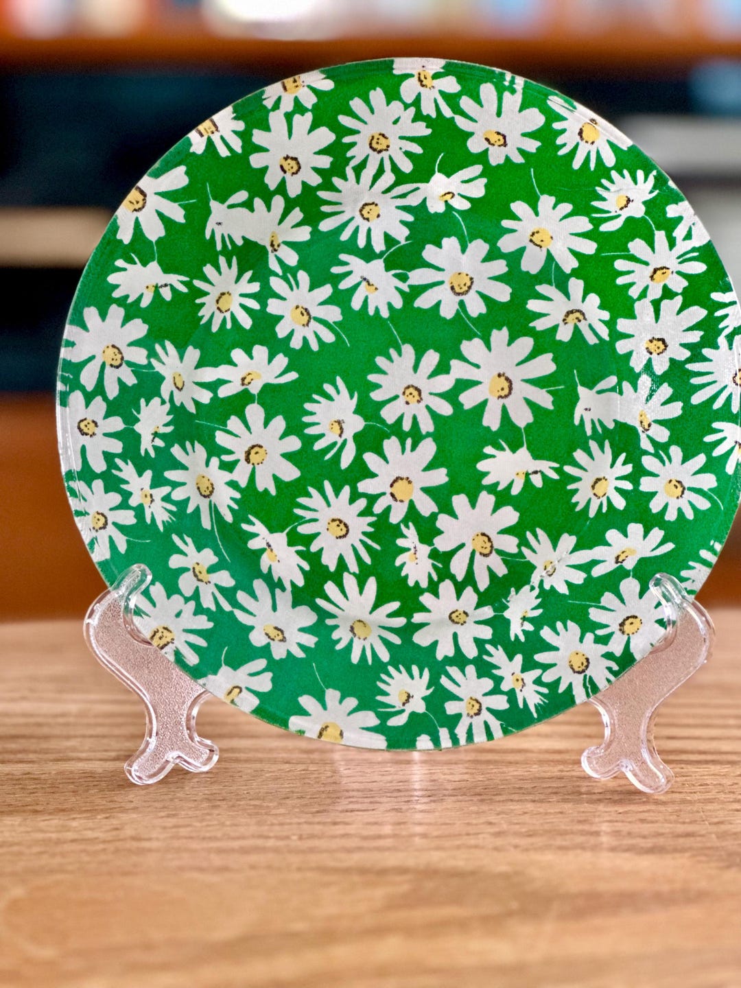 Vintage Inspired Green Daisy Floral Plate - Retro Decorative Plate ...