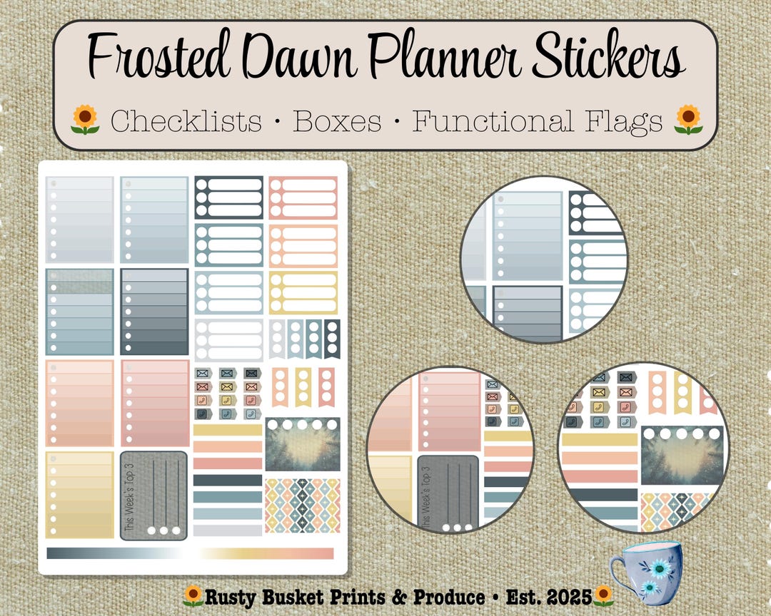 Checklist Planner Stickers | Lists, Icons & Pattern Boxes | Blue Patina ...