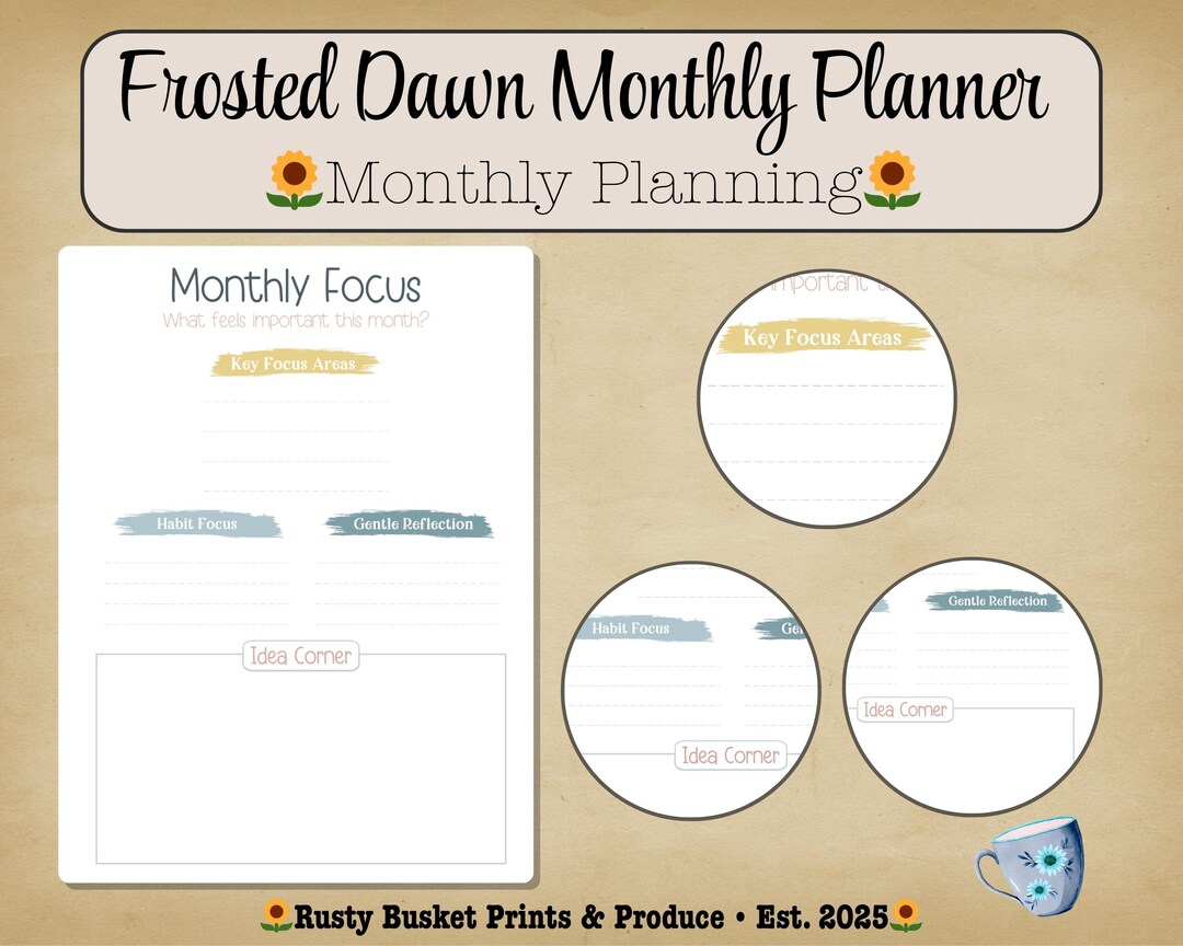 Monthly Planner Printable | Focus & Reflection Planning Page | Cozy ...