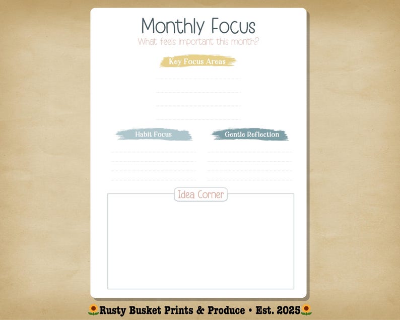 Monthly Planner Printable | Focus & Reflection Planning Page | Cozy ...