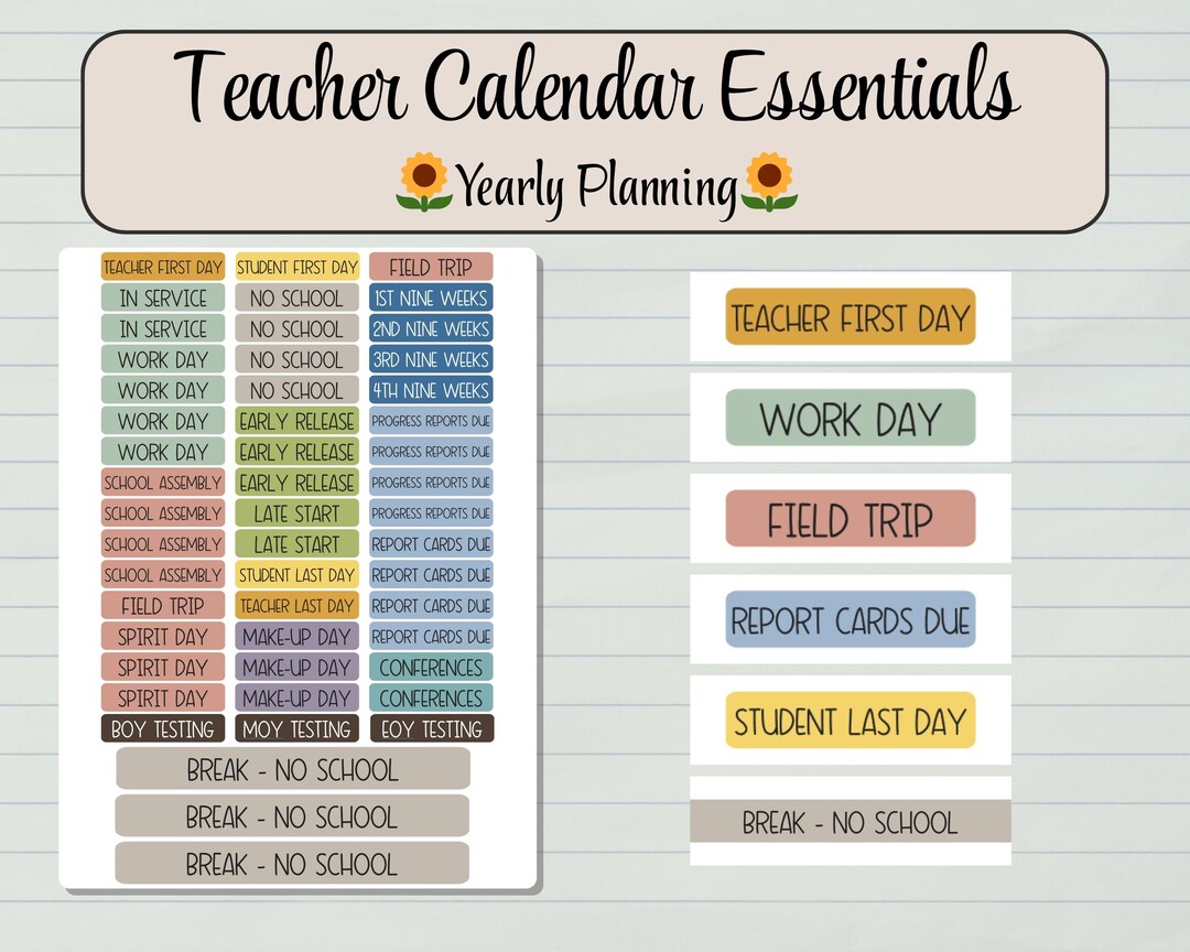 Teacher Calendar Stickers | Printable Yearly Planning Labels for School ...