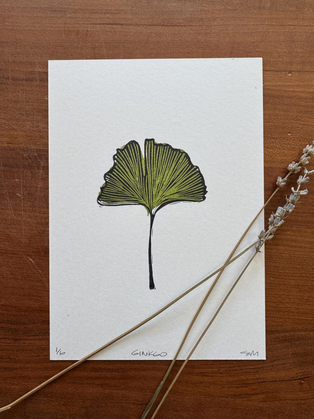 Original Linocut Print of Gingko Leaf | 2-color Handmade Nature Art - Etsy