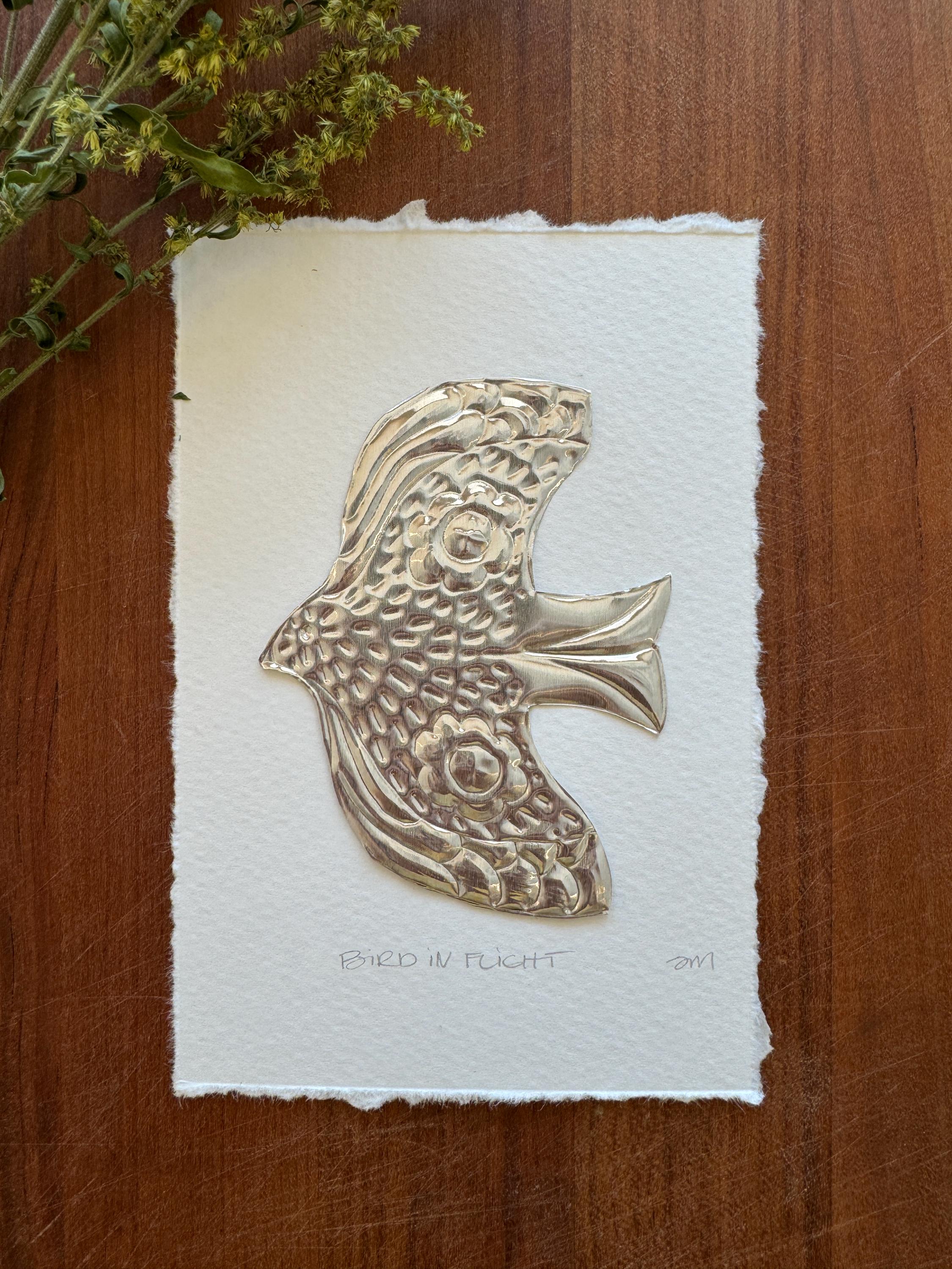 Handmade Embossed Tin Bird Artwork Mounted to Heavyweight Archival ...