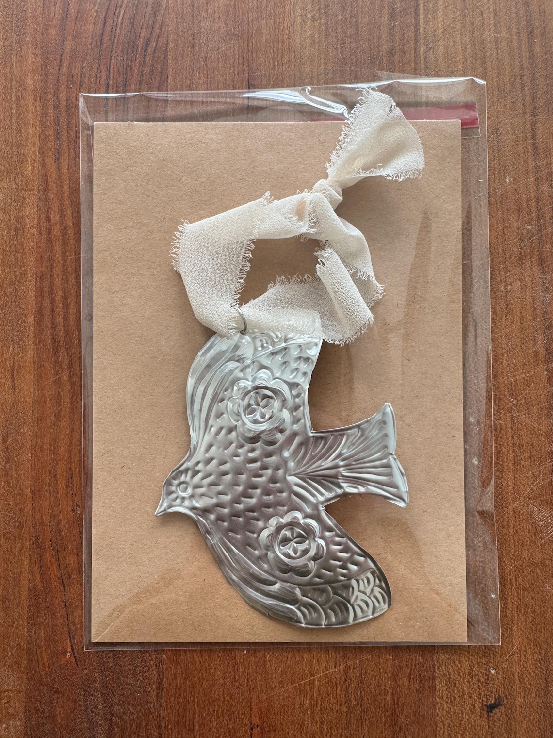 Handmade Embossed Tin Bird Ornament Gift With Chiffon Cream Ribbon - Etsy