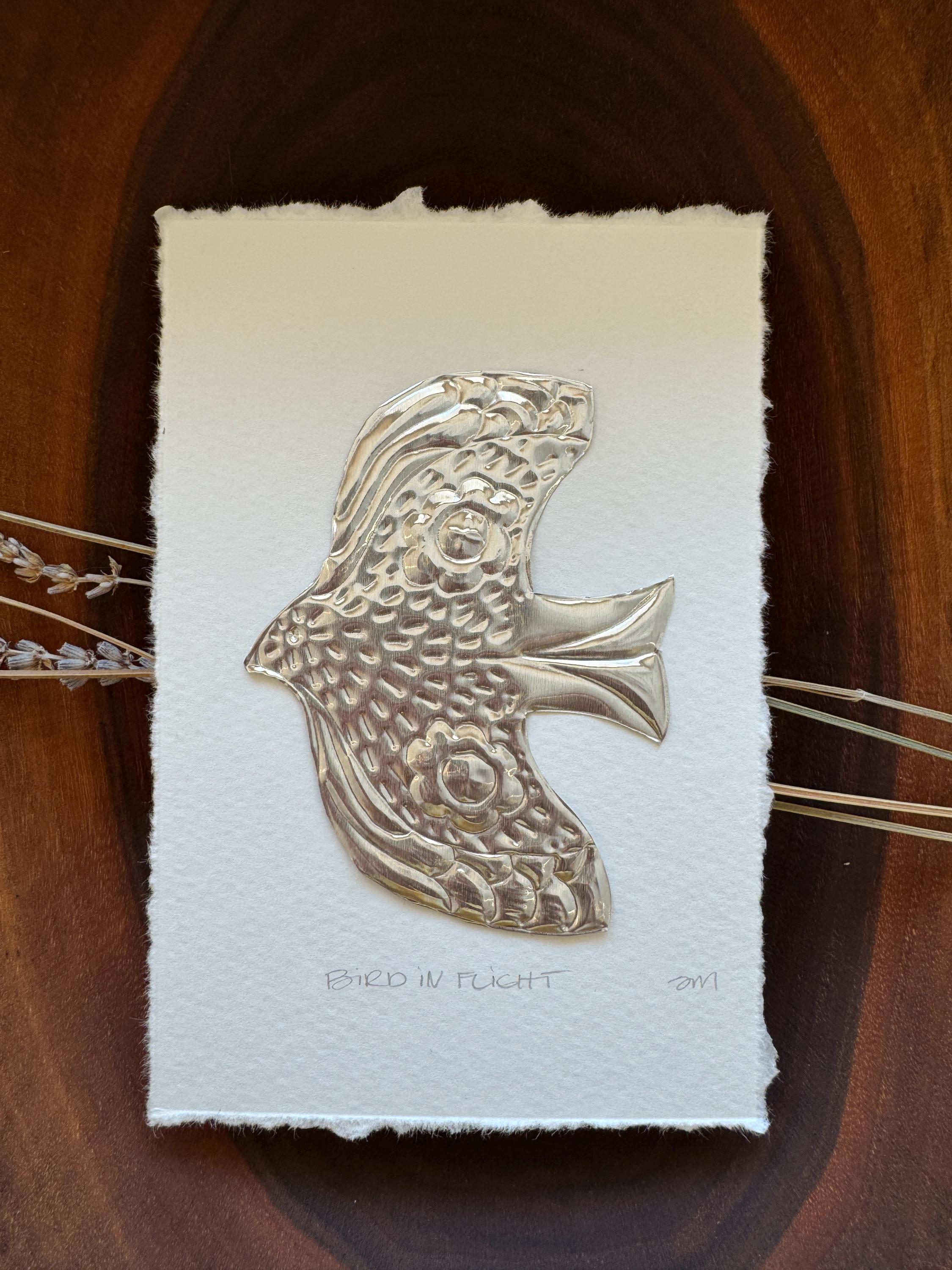 Handmade Embossed Tin Bird Artwork Mounted to Heavyweight Archival ...
