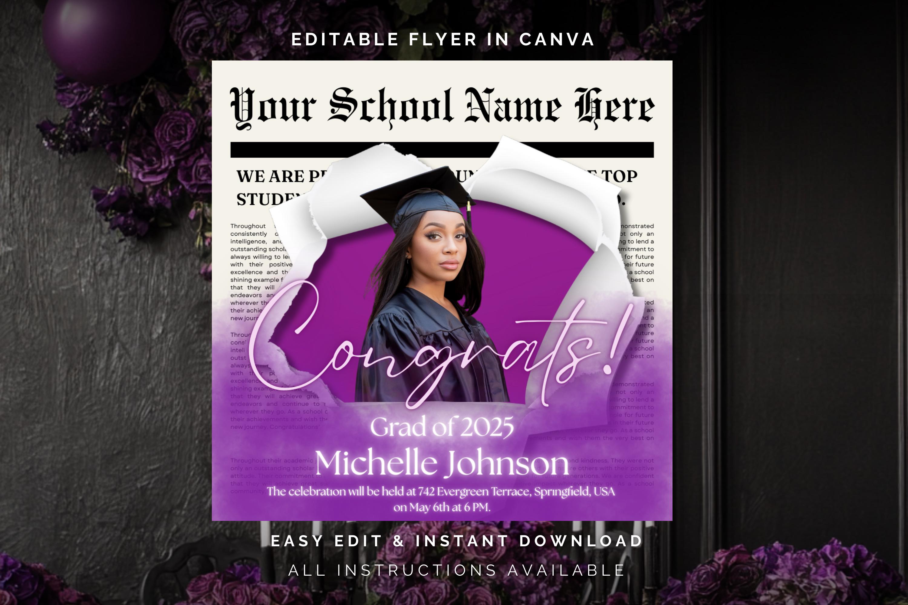 Graduate Flyer, Graduation Party Flyer, Graduation Invitation, College ...