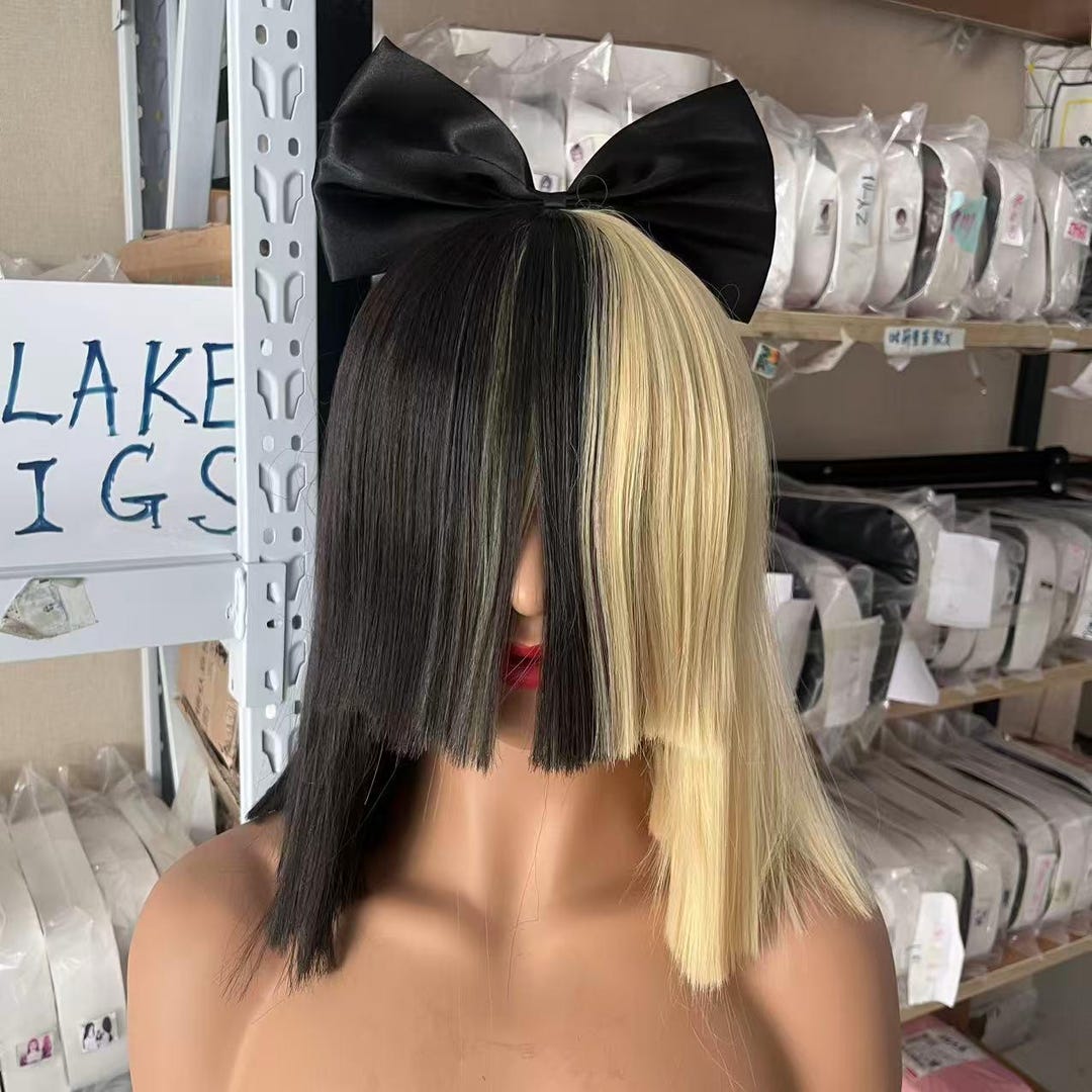 Singer Sia Cosplay Wig: Two Tone Blonde, Synthetic Roleplay Wig - Etsy