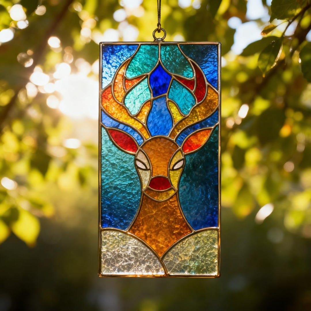 Reindeer Stained Glass Pattern: Christmas Suncatcher Window Panel ...