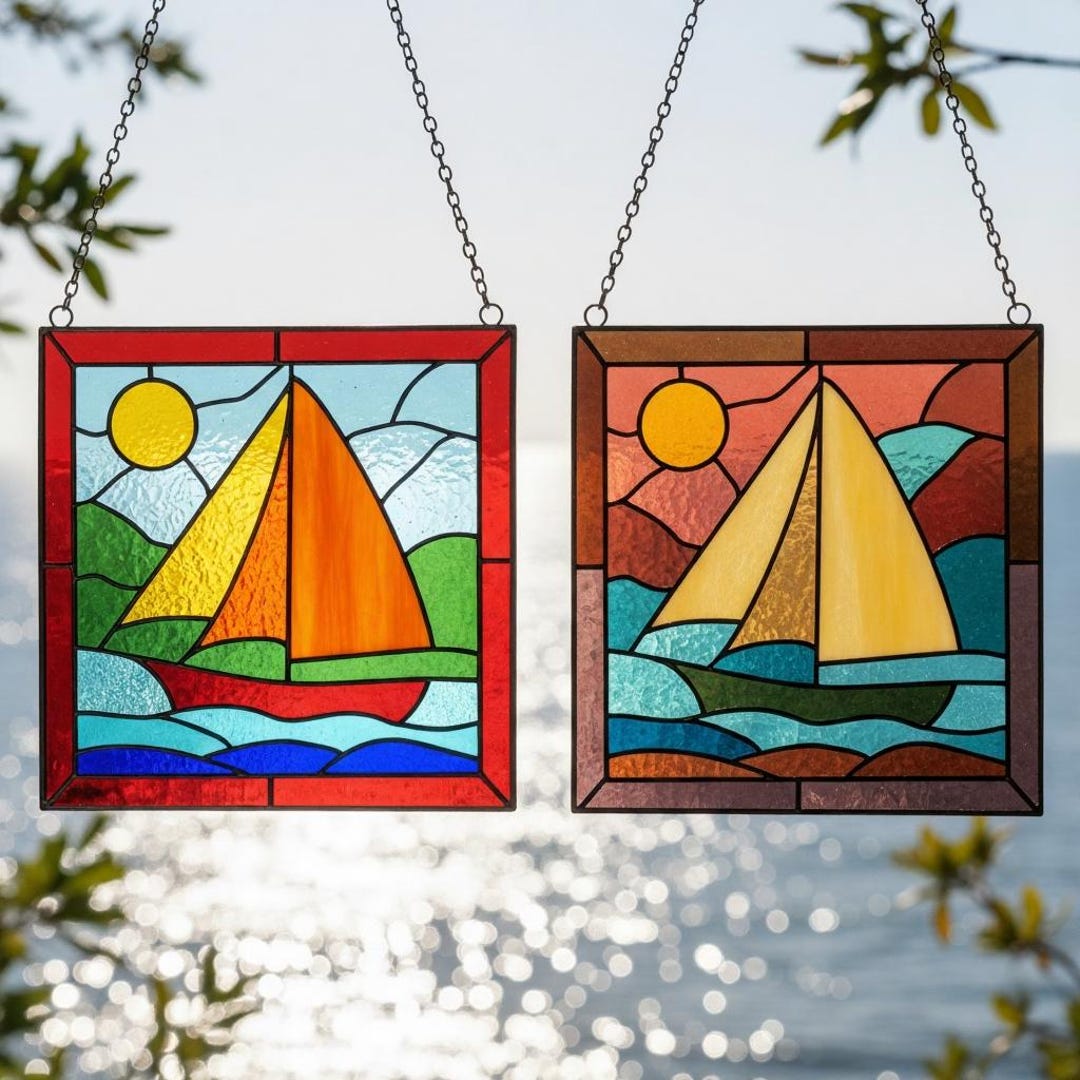 Sailboat Stained Glass Pattern: Nautical Coastal Decor DIY (PDF Pattern ...