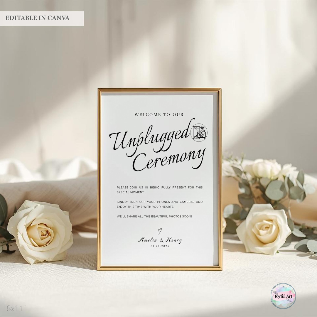 Editable Unplugged Ceremony Sign Template | Minimalist Wedding Sign ...