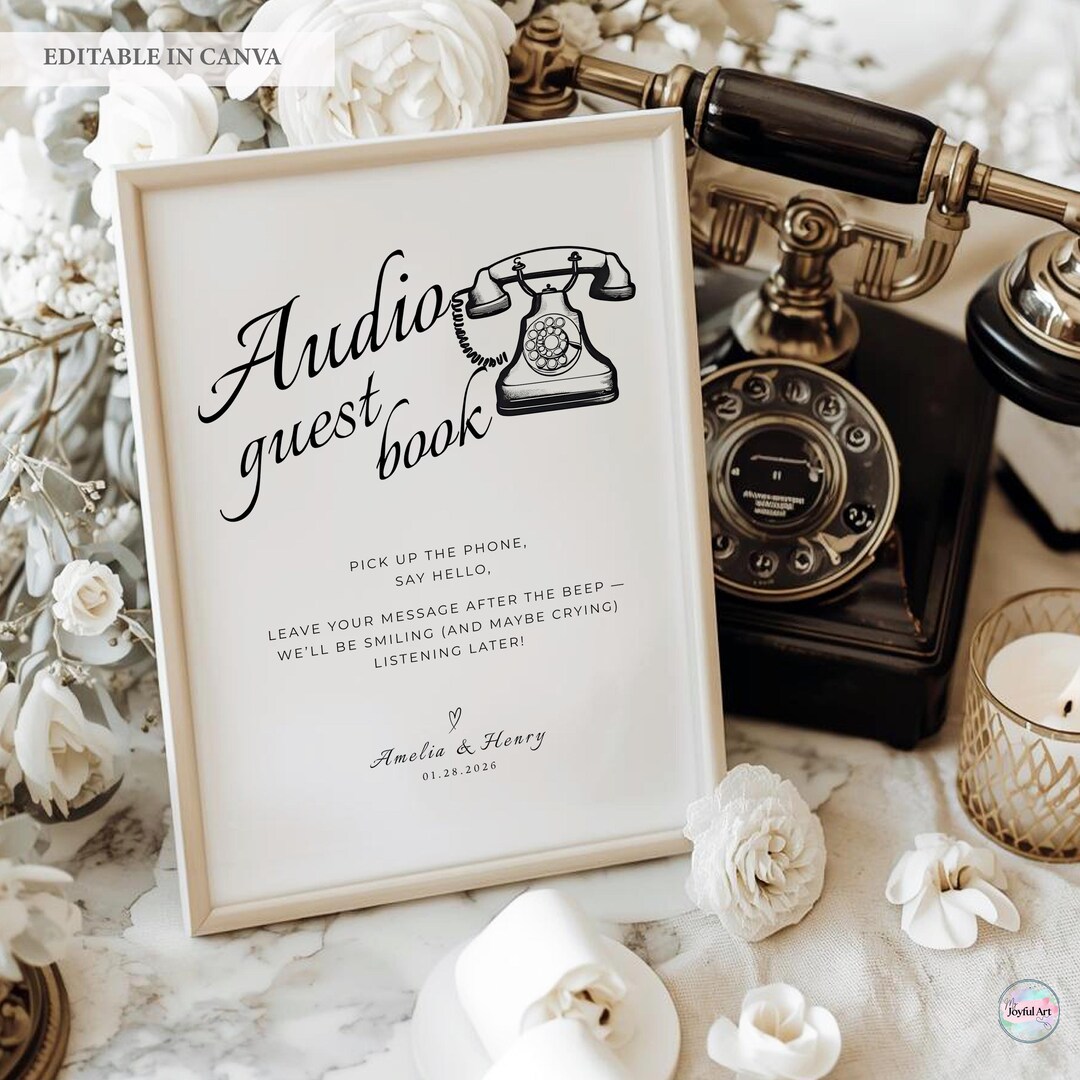 Editable Audio Guest Book Sign | 5x7 & 8x10 Canva Template | Vintage ...