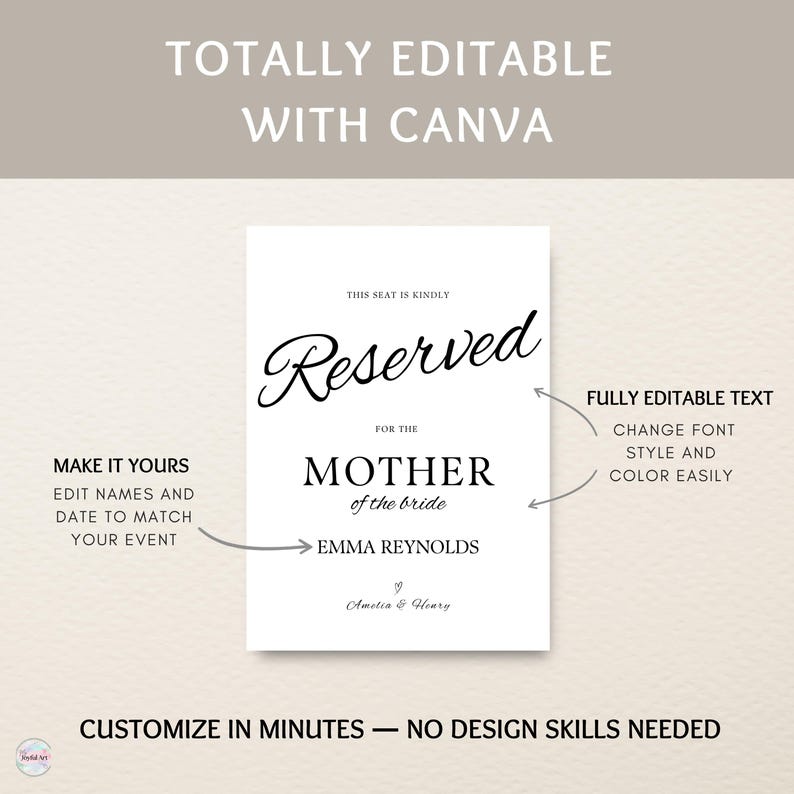 Editable Reserved Seating Tag and Sign Template | 4x6, 4x8, 5x7 & 8x10 ...