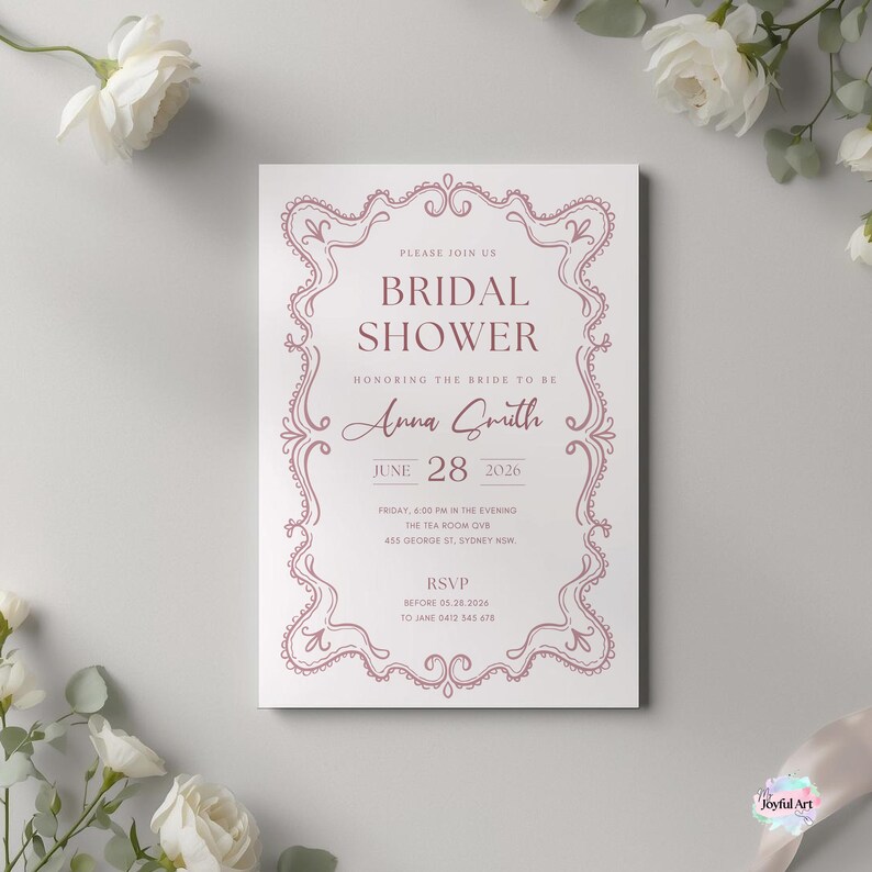 Bridal Shower Invitation Template Editable Canva, Blush Pink Vintage ...