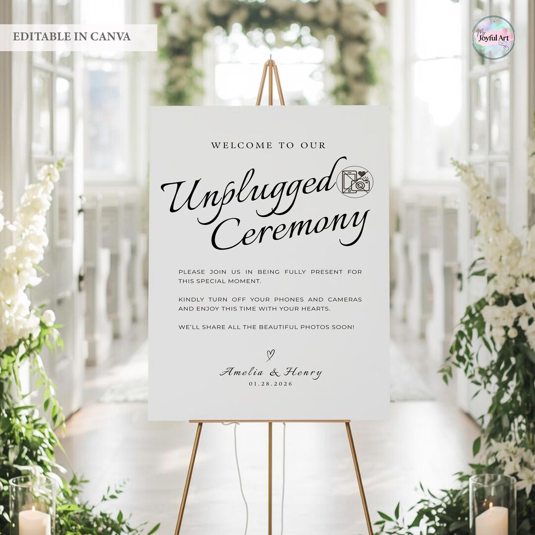Editable Unplugged Ceremony Sign Template | Large Wedding Sign ...