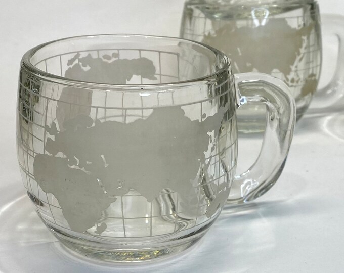 Nescafe World Coffee Mugs Glass Globe Mug Set of 4 Nestle Globe Etched ...