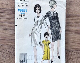 Vintage 1966 Vogue 6965 UNCUT Sewing Pattern Misses' One-piece Dress ...